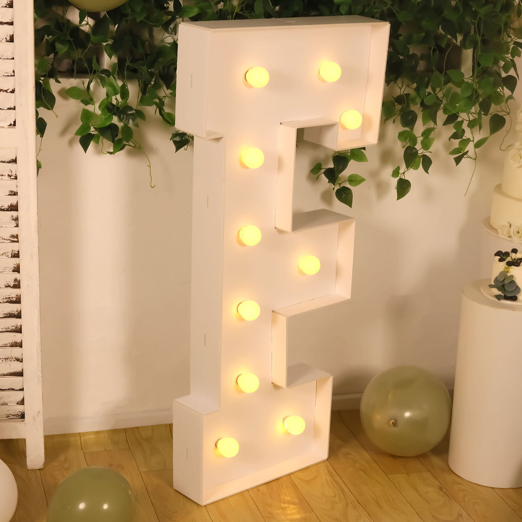 4ft White LED Marquee Letter "F" | TableclothsFactory