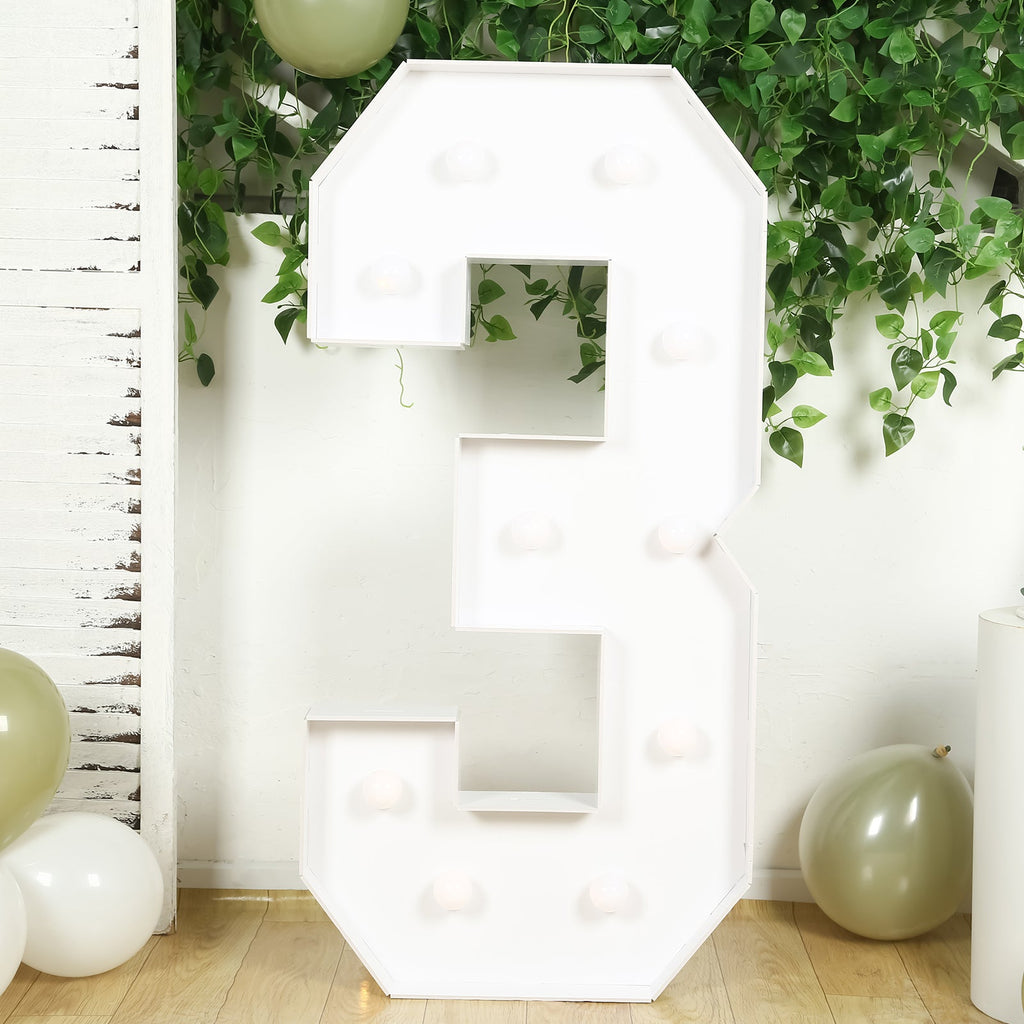 4ft White LED Marquee Number "3" | TableclothsFactory