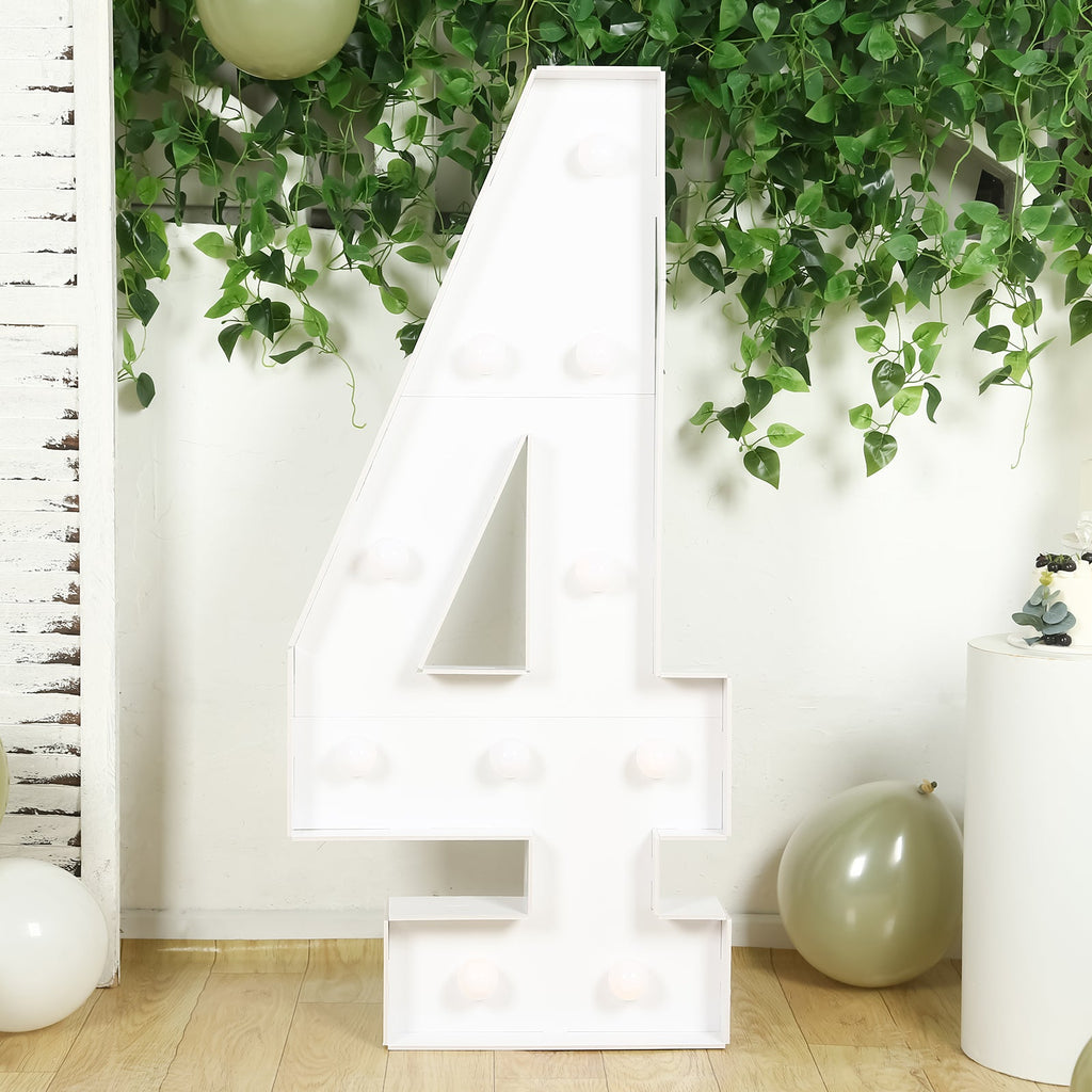 4ft White LED Marquee Number "4" | TableclothsFactory