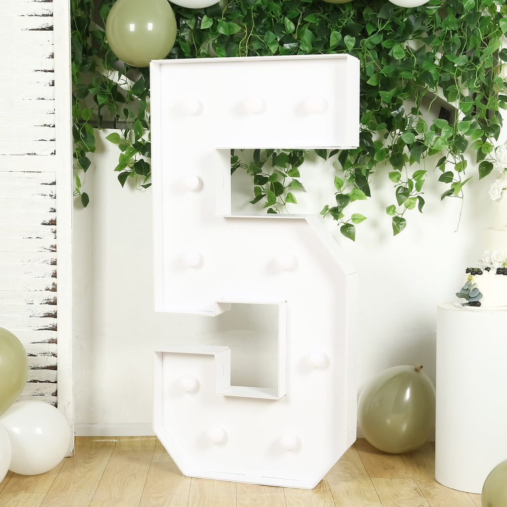 4ft White LED Marquee Number "5" | TableclothsFactory