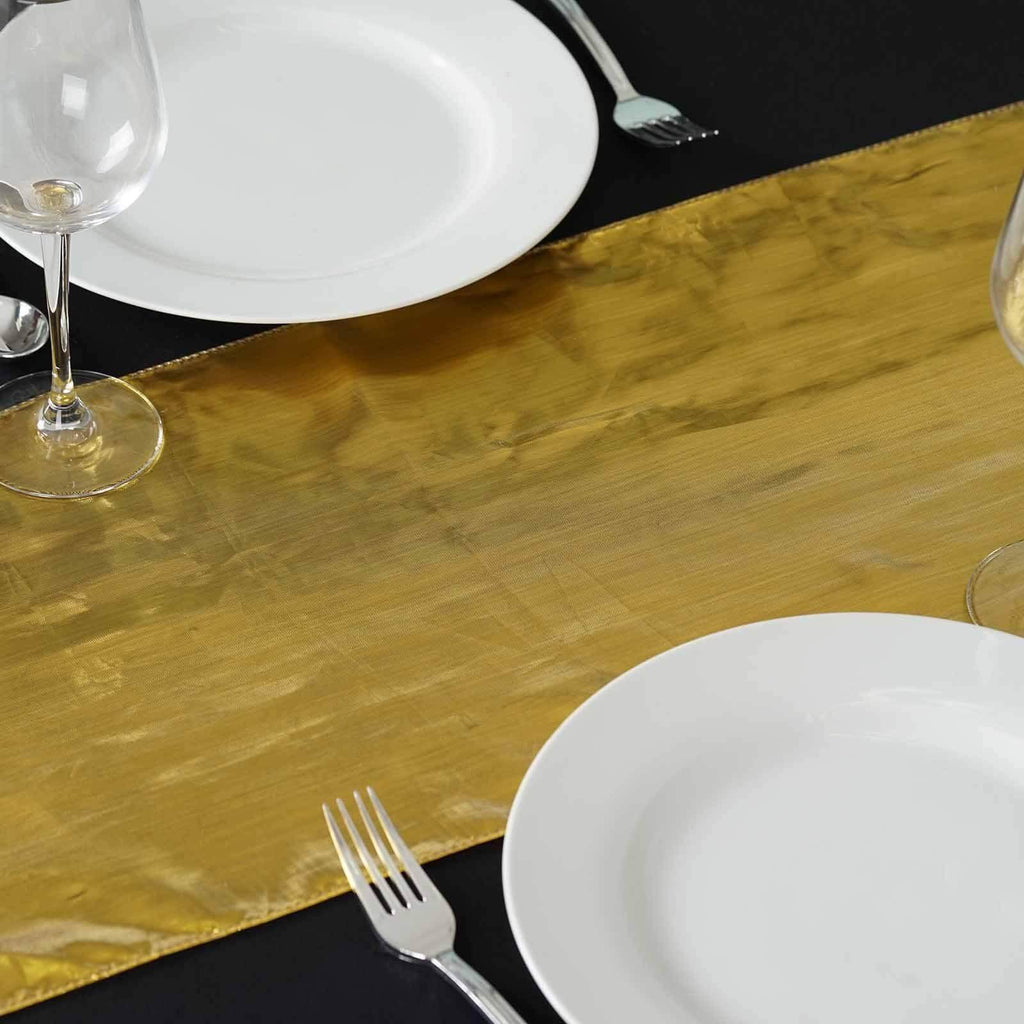 Metallic Lame Table Runner 13"x108" Gold | TableclothsFactory