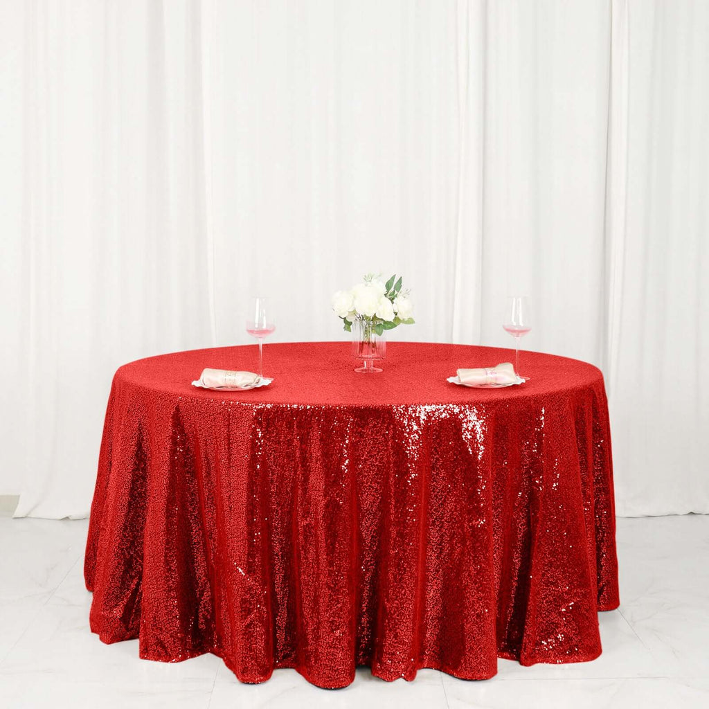Sequin Round Tablecloth 120" Red | TableclothsFactory