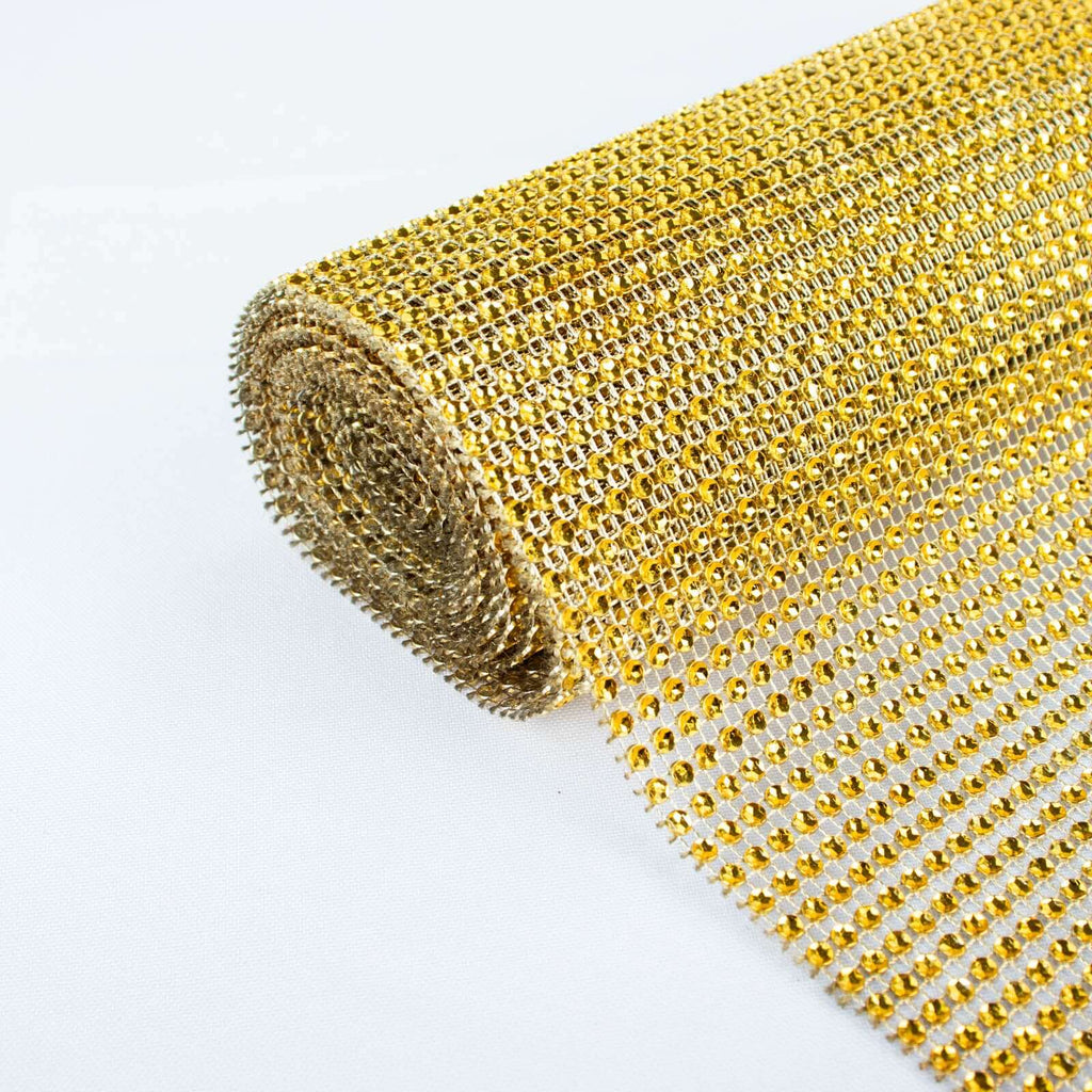 Rhinestone Table Runner 10"x108" Gold | TableclothsFactory