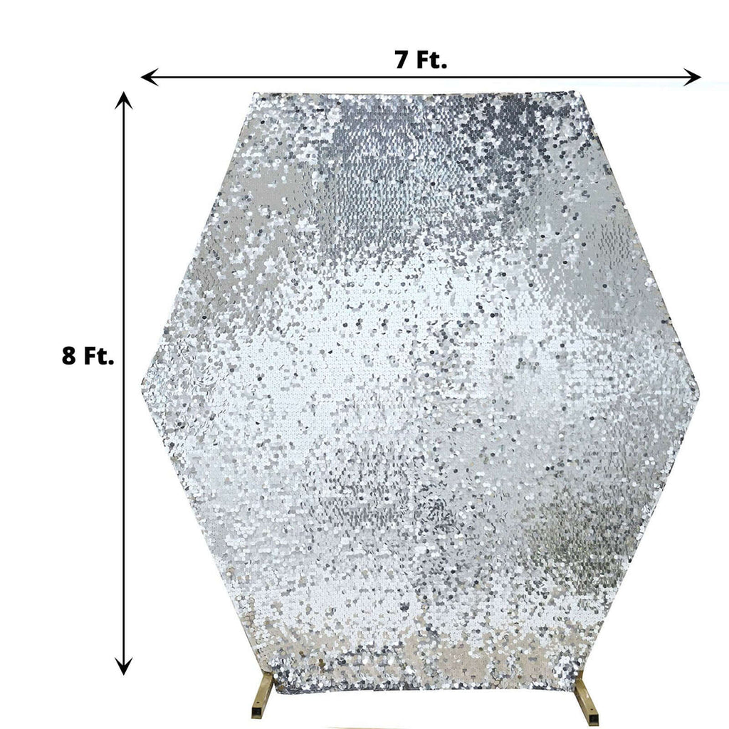 8ft Silver Sequin Hexagon Backdrop Cover | TableclothsFactory
