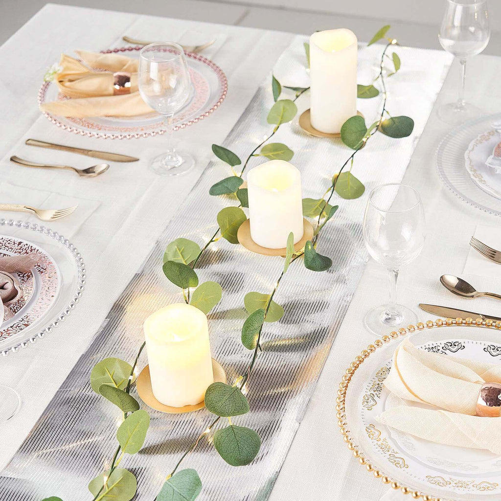 Glitter Paper Runner 9ft Silver Ridge | TableclothsFactory