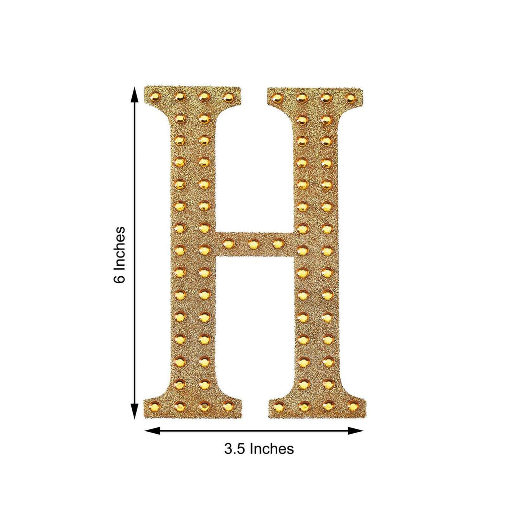 6" Rhinestone Sticker Letters "H" Gold | TableclothsFactory