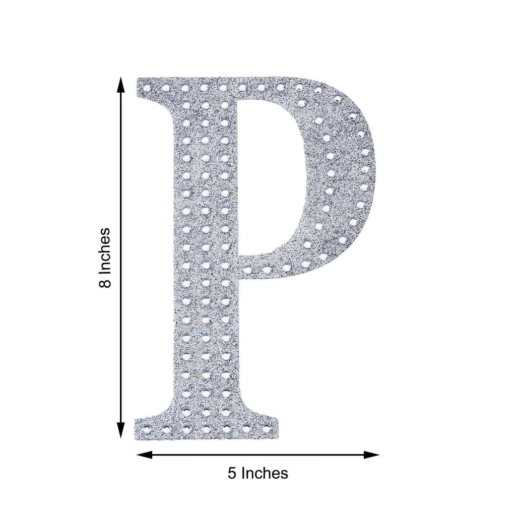 8" Rhinestone Sticker Letters "P" Silver | TableclothsFactory