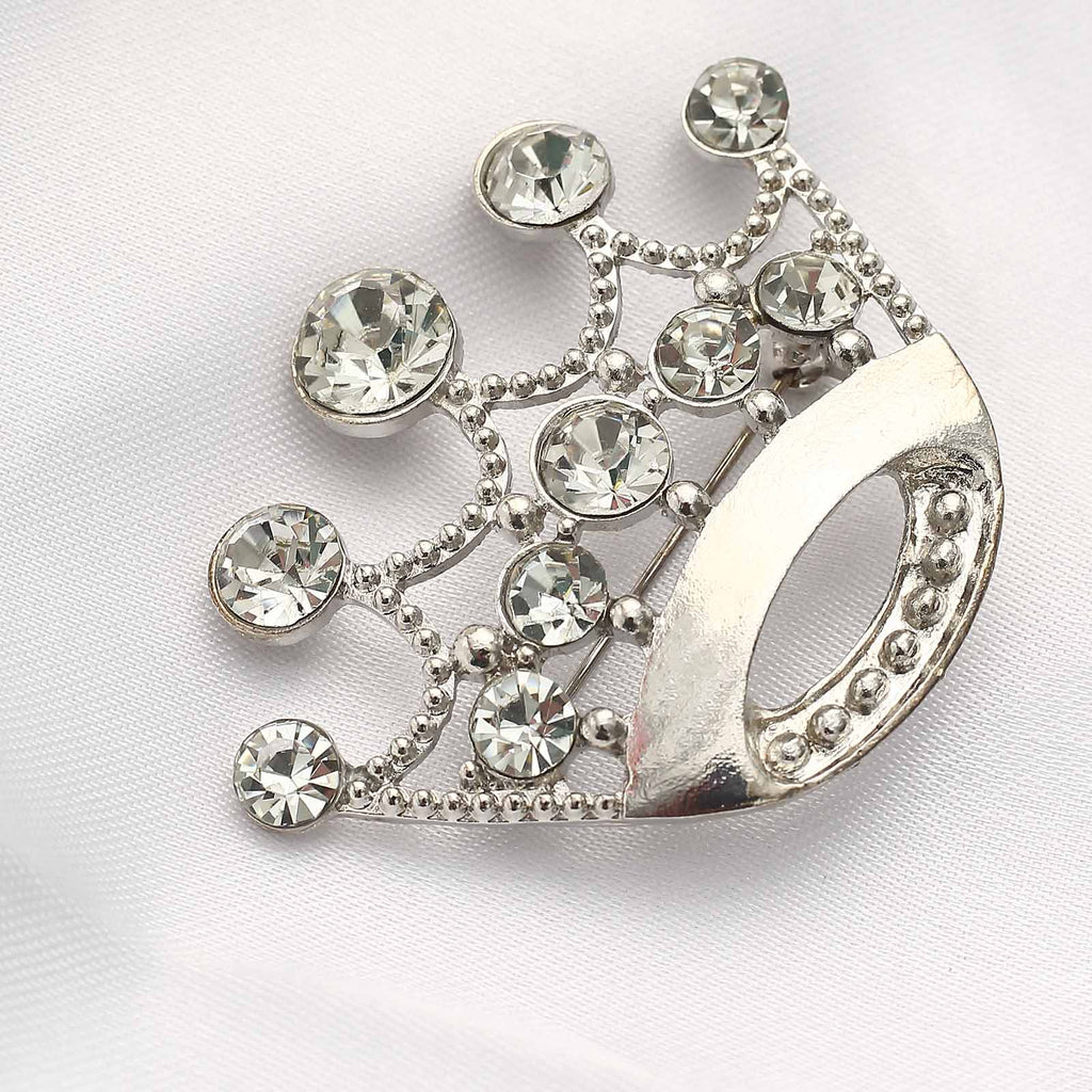 Rhinestone Crown Sash Buckle 2" Silver | TableclothsFactory