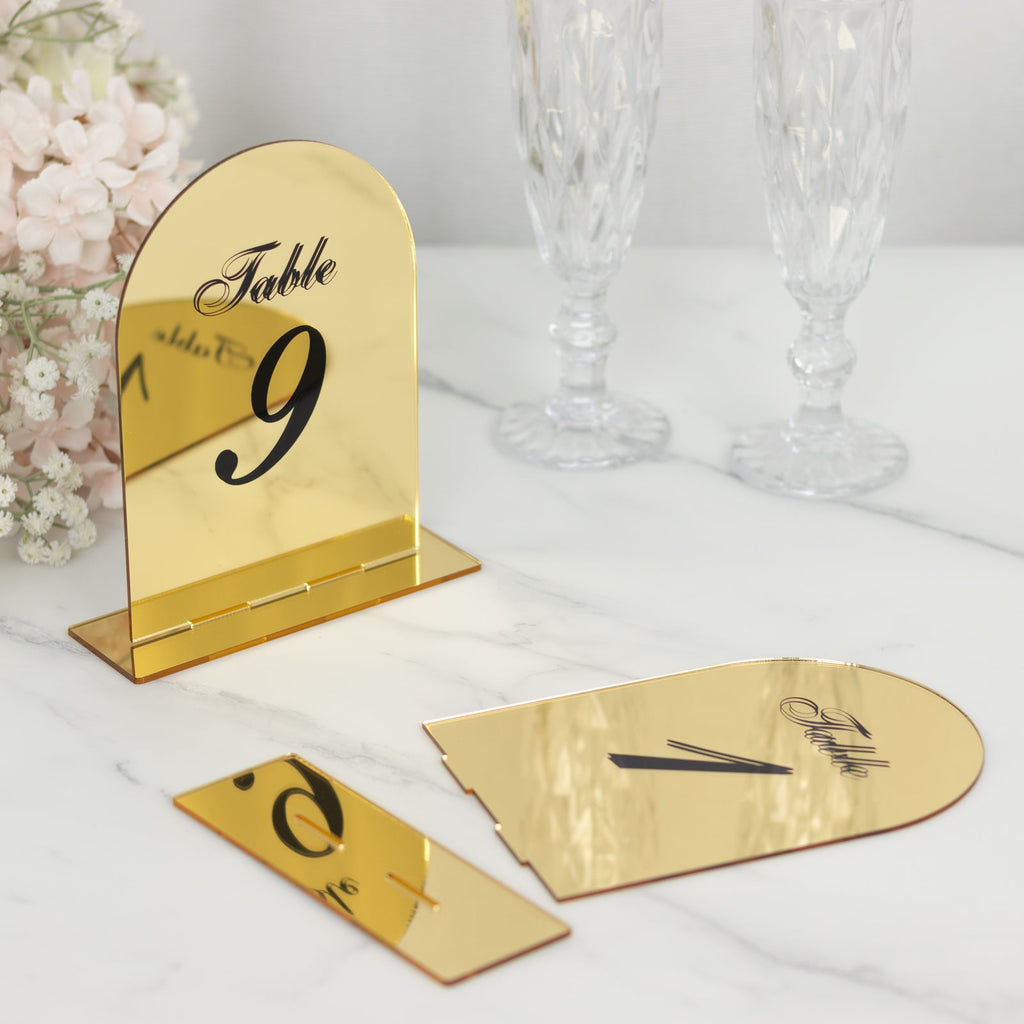 Gold Mirror Acrylic Table Numbers | TableclothsFactory