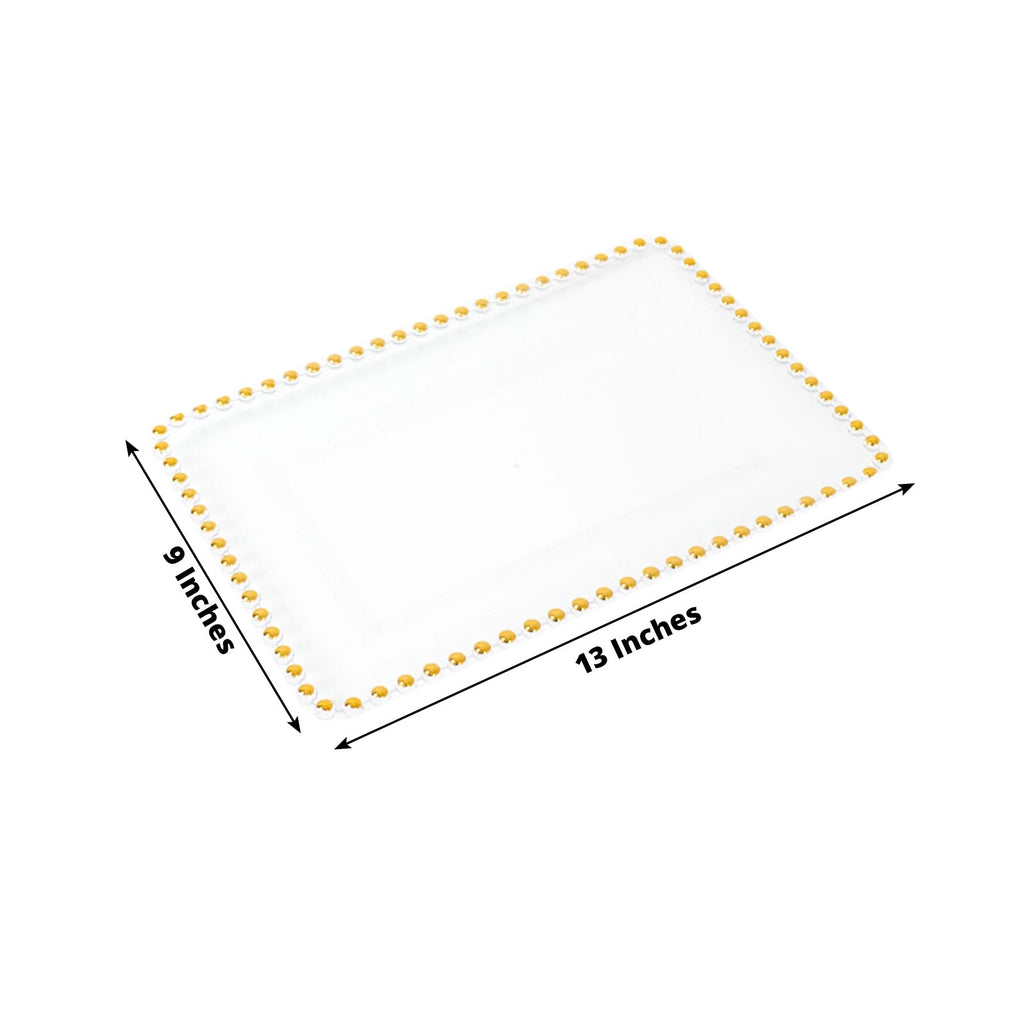 Beaded Rim Rectangle Acrylic Serving Trays 9"x13" Clear/Gold ...