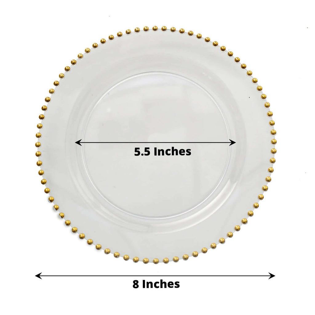 Beaded Rim Plastic 8" Salad Plates Clear/Gold | TableclothsFactory