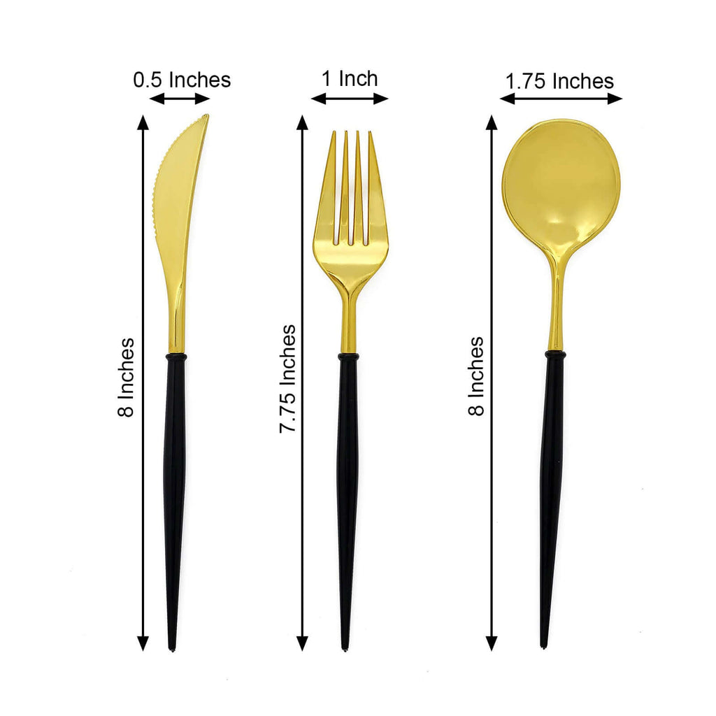 Plastic Flatware Set 8" Metallic Gold with Black Handle ...