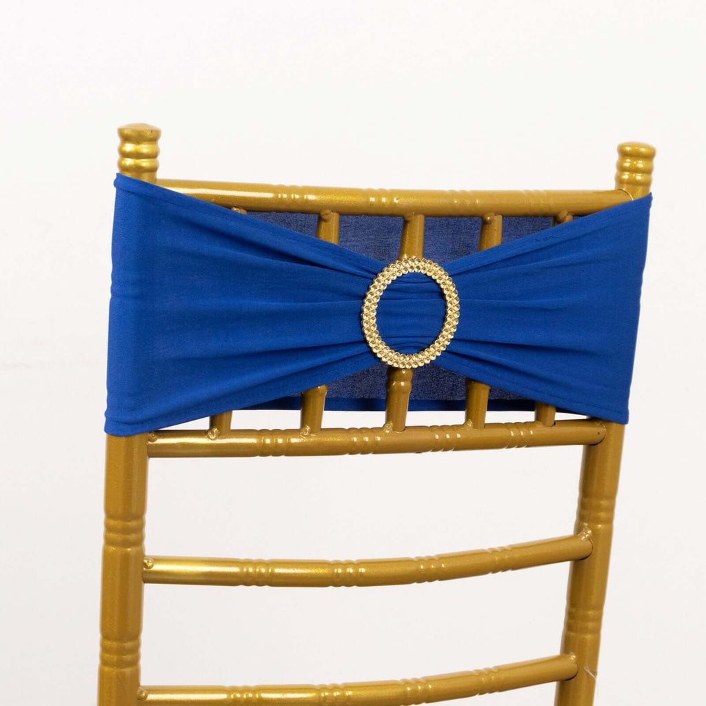 Spandex Chair Sash 5"x14" Royal Blue/Gold | TableclothsFactory