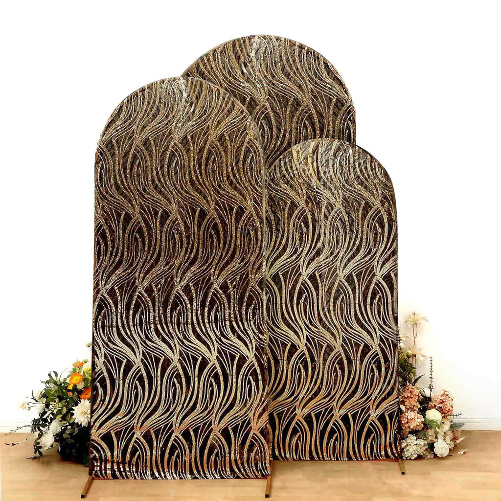 Black Wave Mesh Chiara Wedding Arch Covers Set | TableclothsFactory