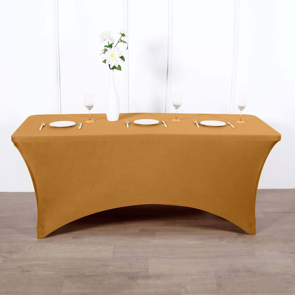 Spandex Rectangle Table Cover 96"x30" Gold | TableclothsFactory