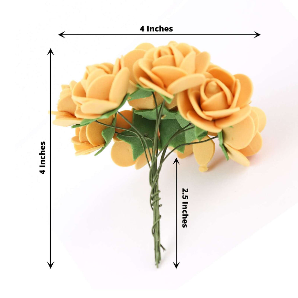 48 Gold Real Touch Foam Rose Flowers | TableclothsFactory