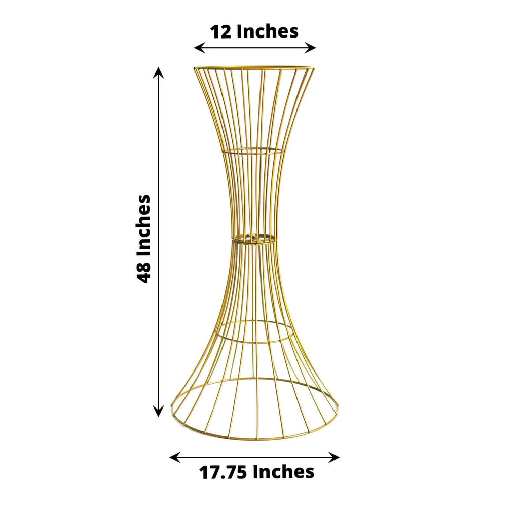 48" Gold Metal Wire Hourglass Flower Stand | TableclothsFactory