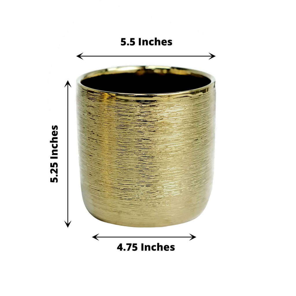 Metallic Gold Round Flower Pots 2 Pack | TableclothsFactory