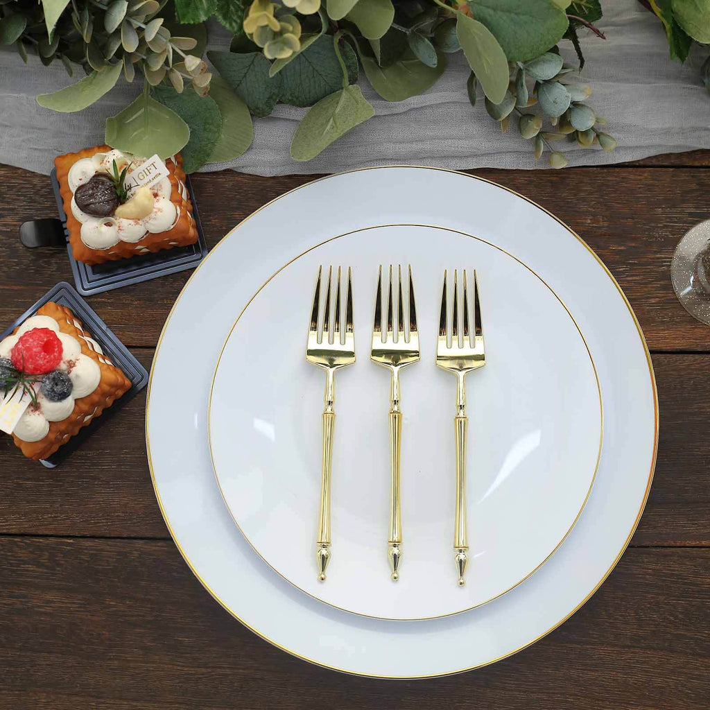 Roman Column Handle Plastic Dessert Forks 6" Gold | TableclothsFactory