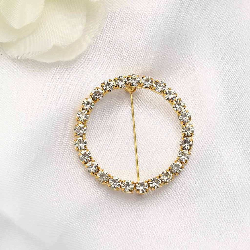 Rhinestone Circle Sash Buckle 2" Gold | TableclothsFactory