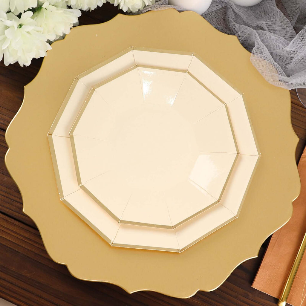 Paper 7" Decagon Appetizer Plates Beige/Gold | TableclothsFactory