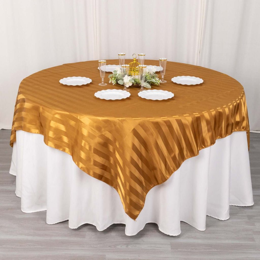 Stripe Table Overlay 72"x72" Gold by TableclothsFactory.com