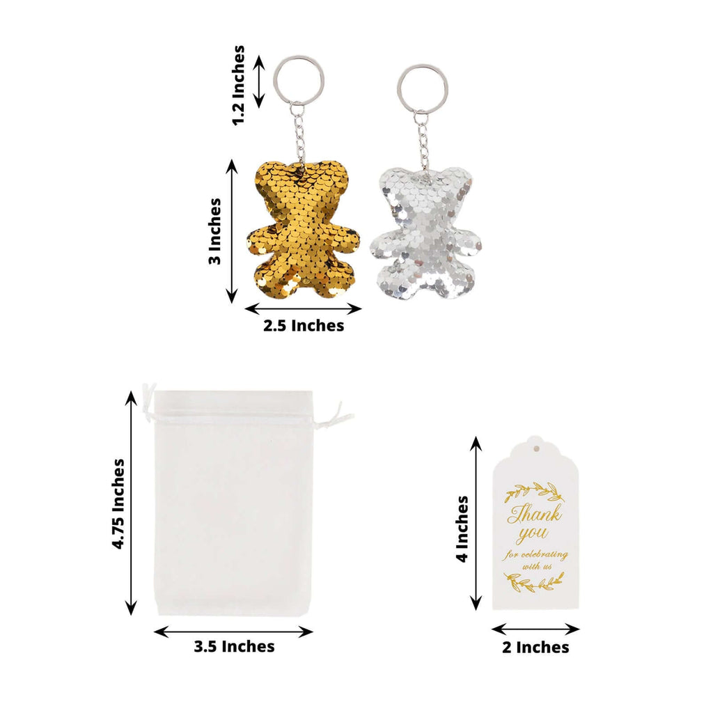 Gold Silver Sequin Teddy Bear Keychains - 20 Pack | TableclothsFactory