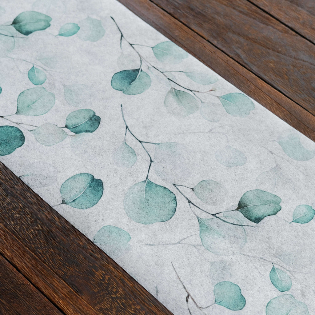 Disposable Table Runner 11"x108" Green Eucalyptus Leaves ...