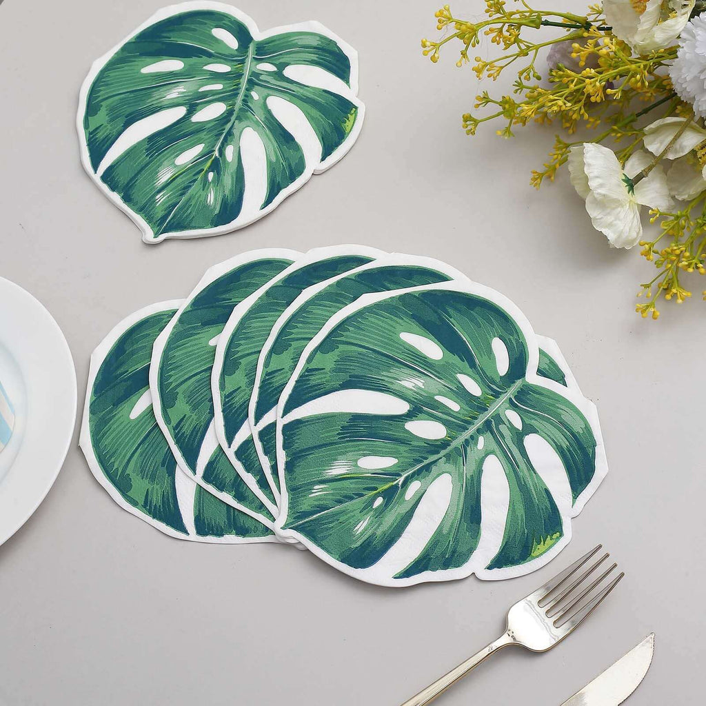 Tropical Leaf Design Paper Cocktail Napkins Green | TableclothsFactory