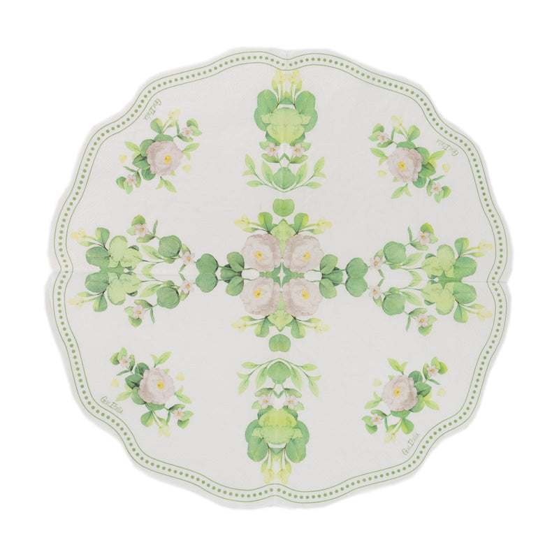 Floral Lined Pattern Round Paper Cocktail Napkins 12" White/Sage Green ...