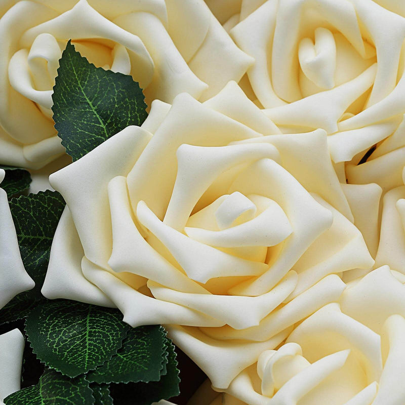 24 Black Foam Roses with Stem & Leaves | TableclothsFactory