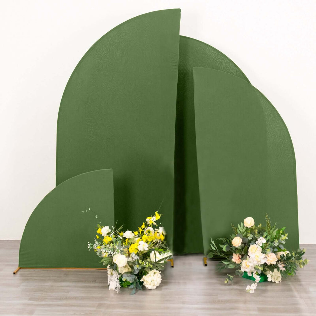 Matte Olive Green Spandex Half Moon Backdrop Covers | TableclothsFactory