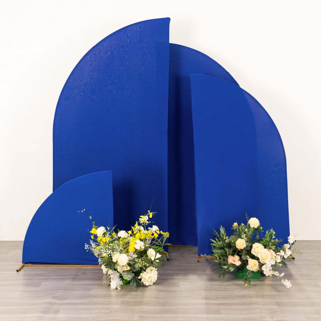Matte Royal Blue Spandex Half Moon Backdrop Covers | TableclothsFactory