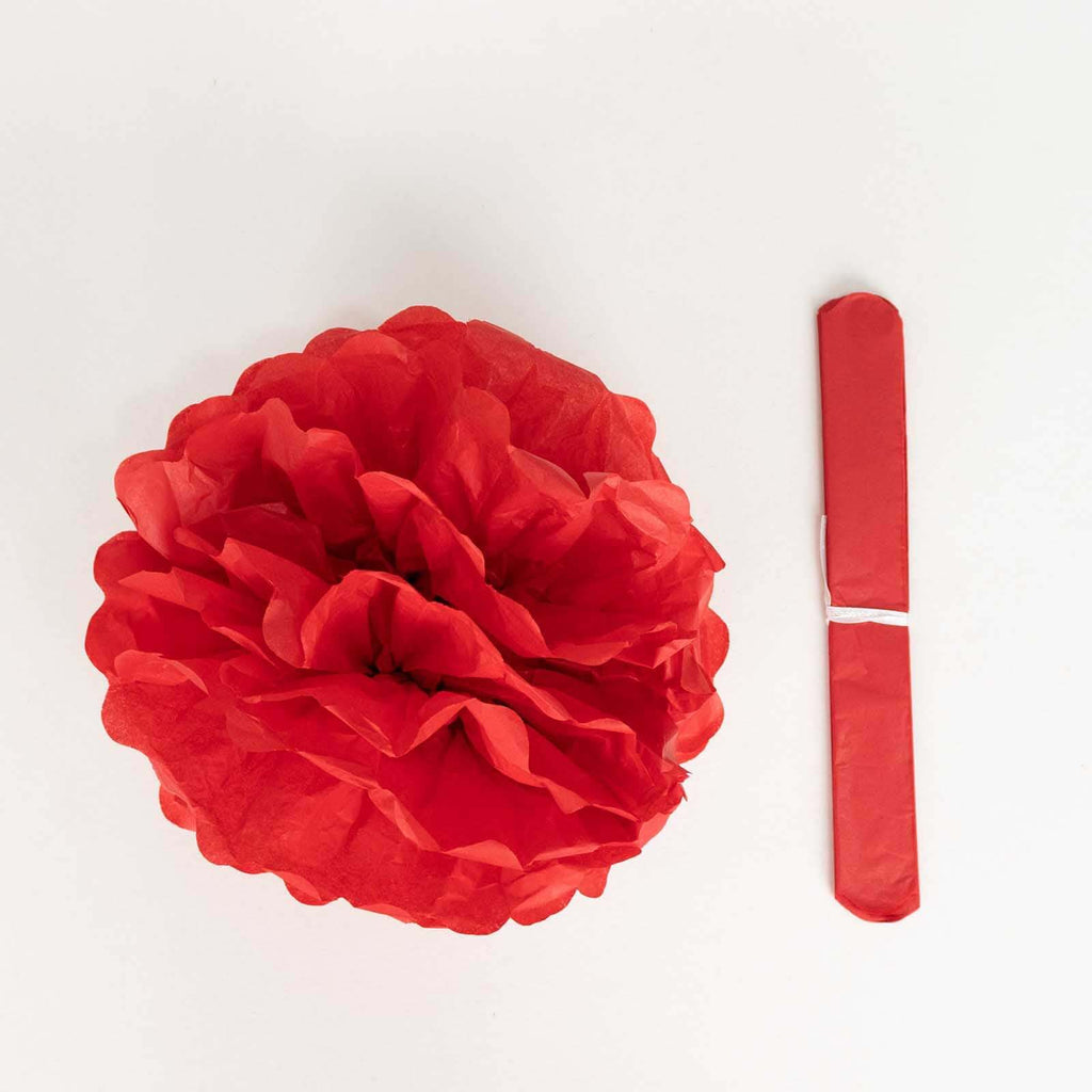 10" Red Tissue Paper Pom Poms | TableclothsFactory