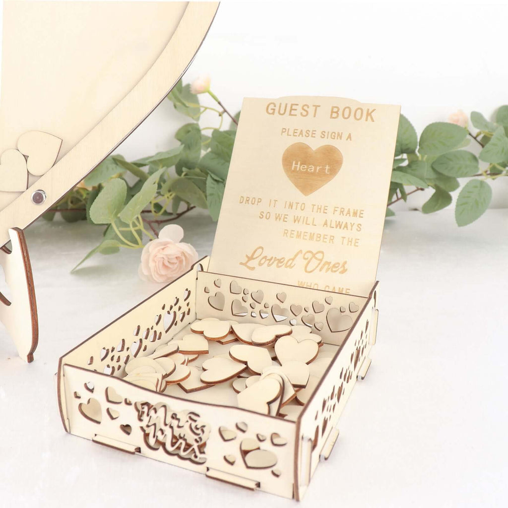 Wooden Heart Drop Top Frame Wedding Guest Book | TableclothsFactory