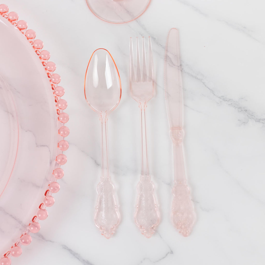 Heavy Duty Blush Silverware Set 72 Pcs | TableclothsFactory