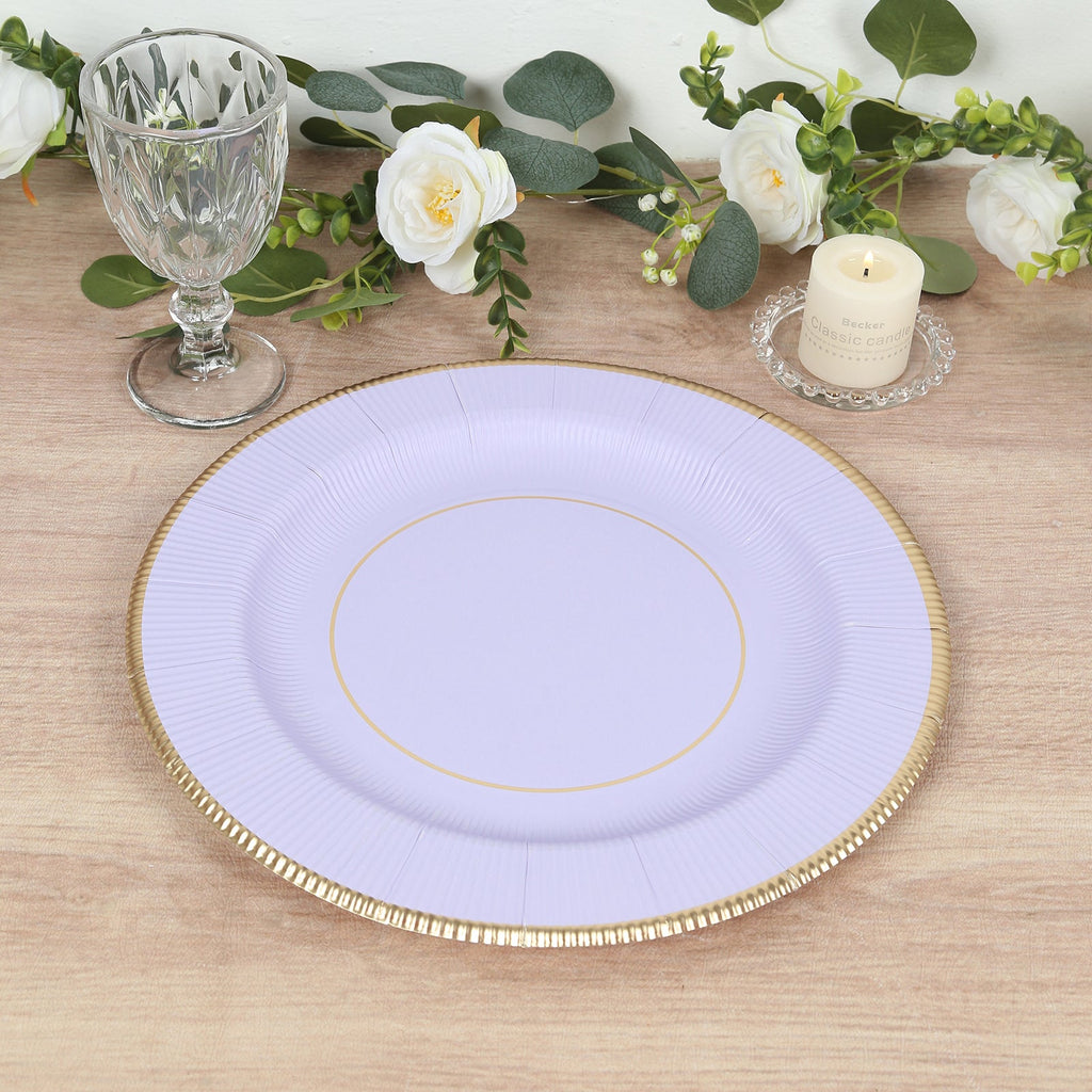 Lavender 13" Charger Plates Gold Rim | TableclothsFactory