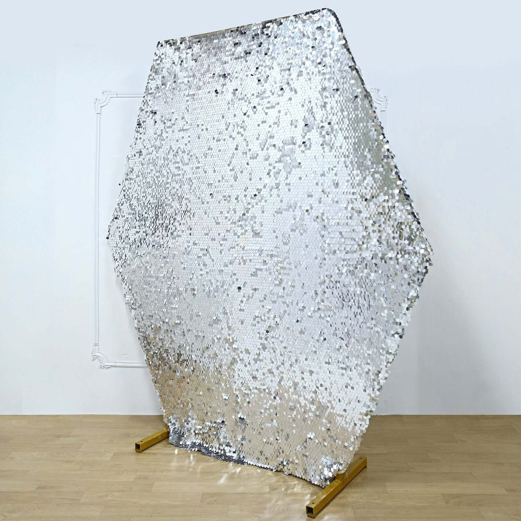 8ft Silver Sequin Hexagon Backdrop Cover | TableclothsFactory