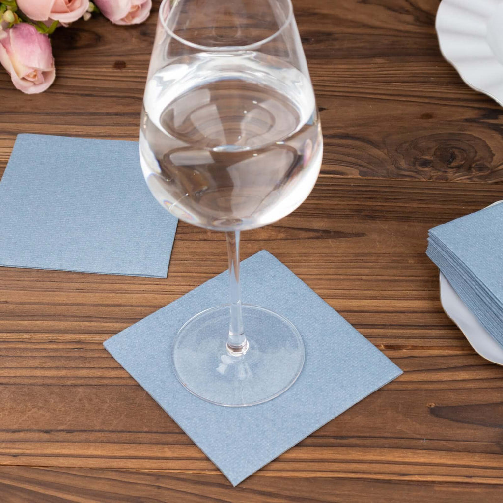 Linen-Like Paper Cocktail Napkins 5"x5" Dusty Blue | TableclothsFactory