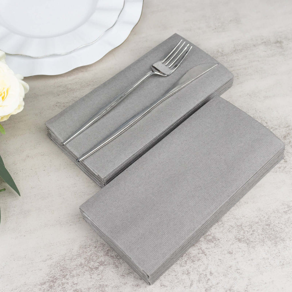 Linen-Like Paper Napkins Silver | TableclothsFactory
