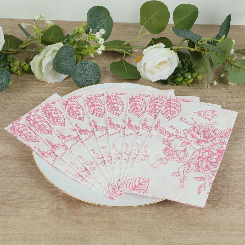 2-Ply White Pink Floral Napkins | TableclothsFactory