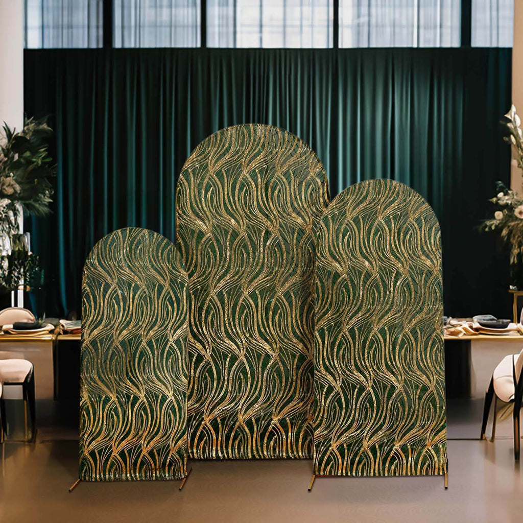 Emerald Green Wave Mesh Wedding Arch Covers | TableclothsFactory