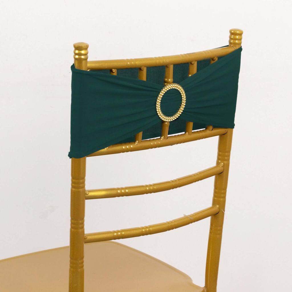 Spandex Chair Sash 5"x14" Emerald Green/Gold | TableclothsFactory