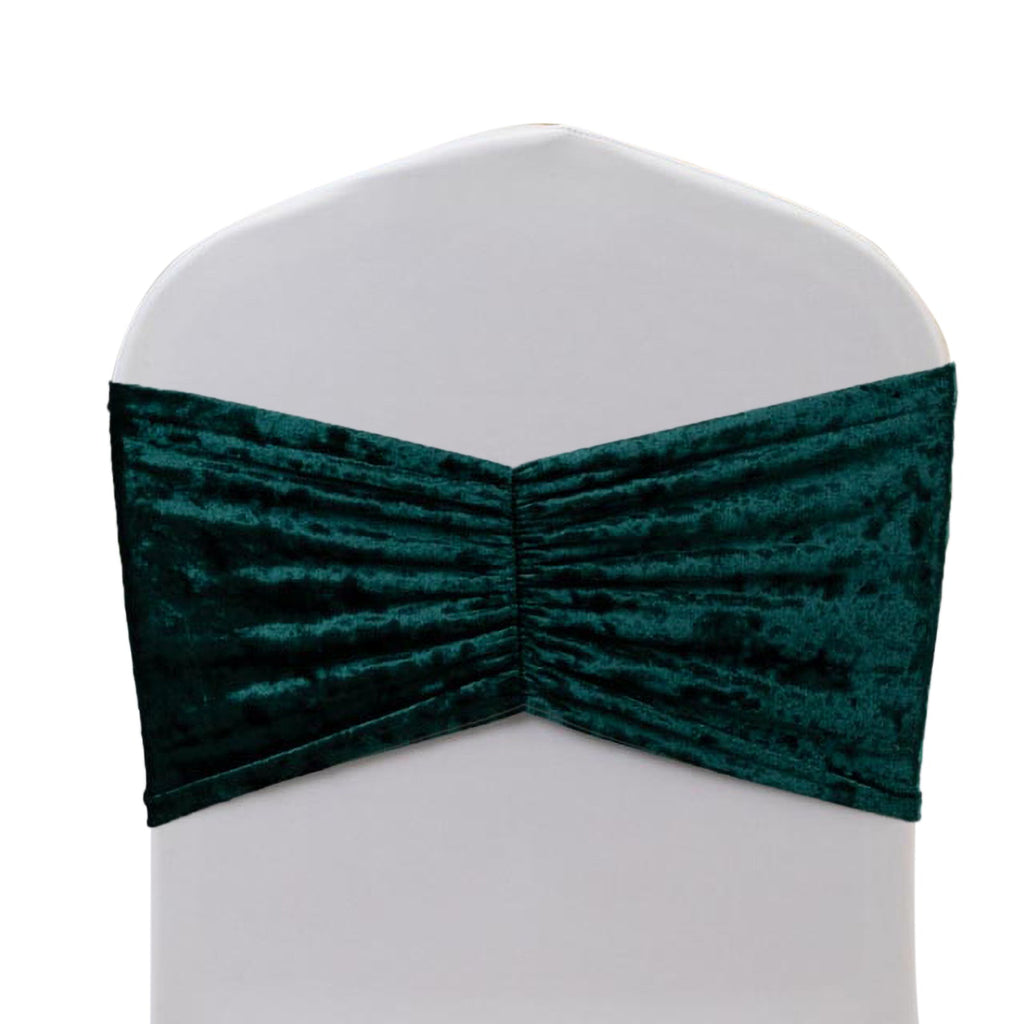 Hunter Green Velvet Ruffle Chair Bands | TableclothsFactory