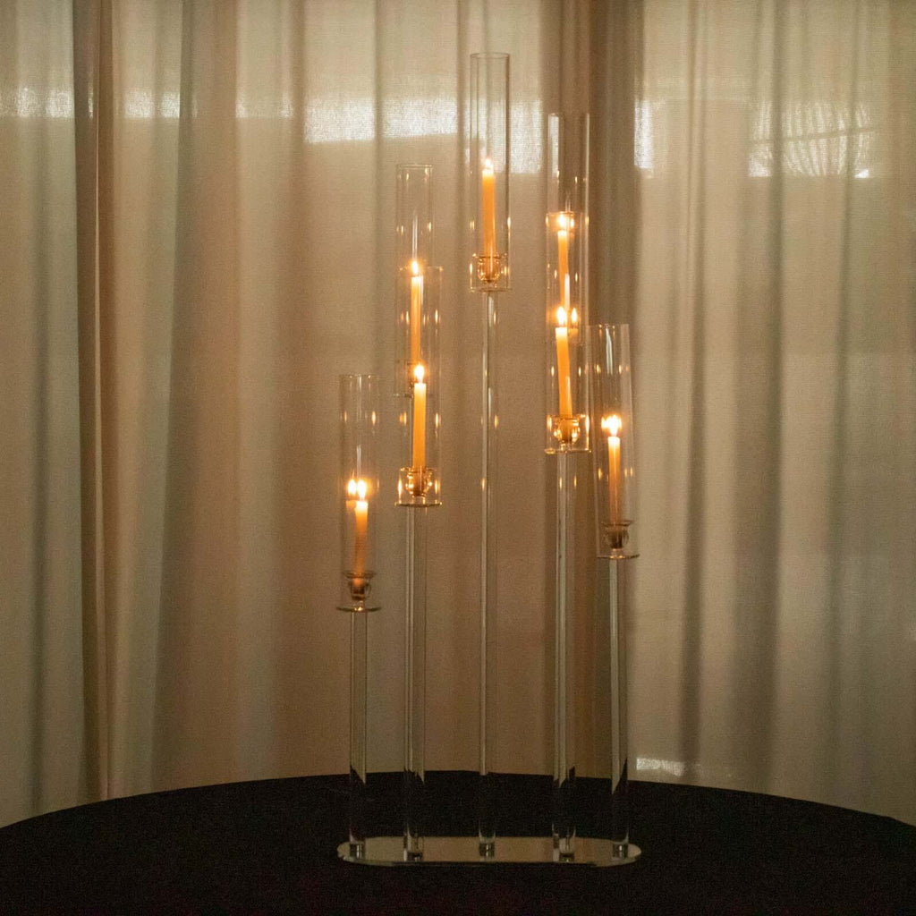 7-Arm Clear Crystal Cluster Candelabra 47" | TableclothsFactory