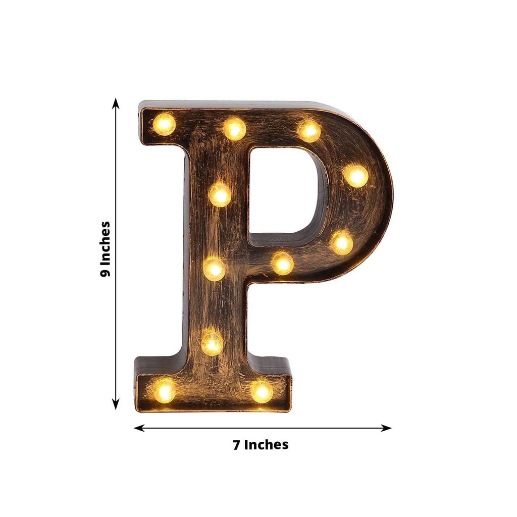 9" LED Marquee Letter "P" Antique Black | TableclothsFactory