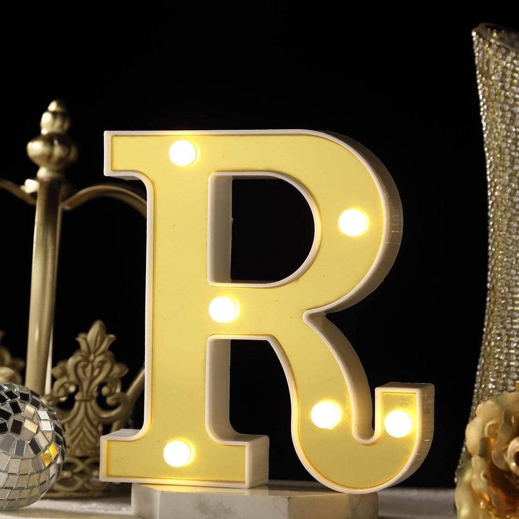 6" LED Marquee Letter "R" Gold | TableclothsFactory