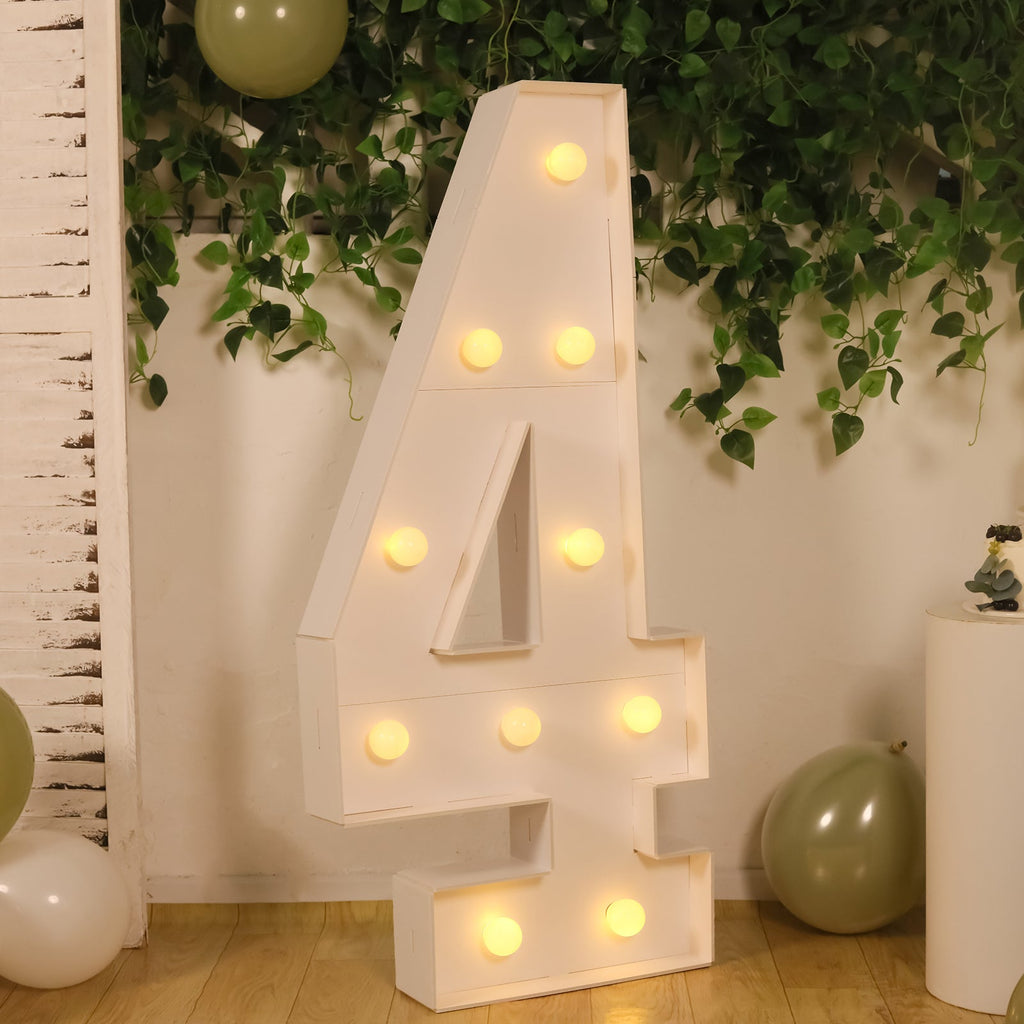 4ft White LED Marquee Number "4" | TableclothsFactory