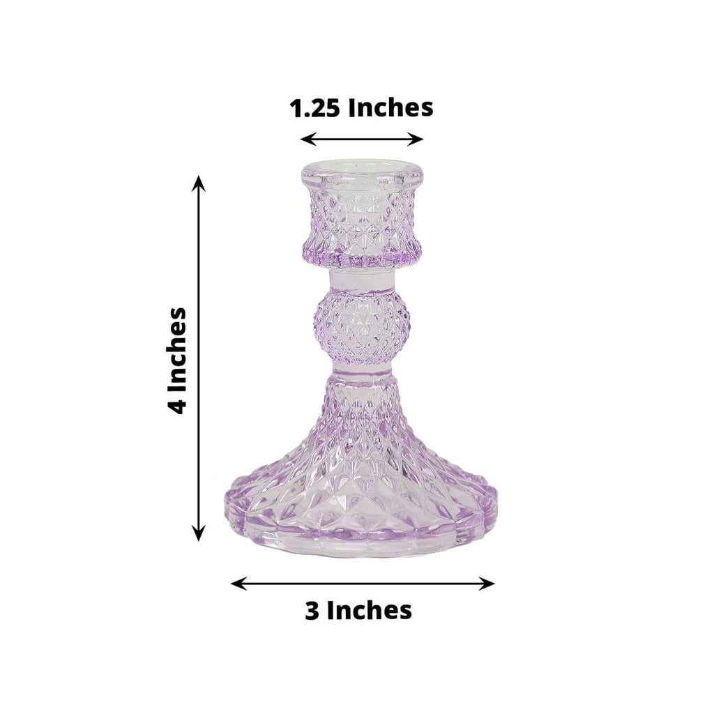 Diamond Textured Candlestick Holders Lavender Lilac 4" | TableclothsFactory