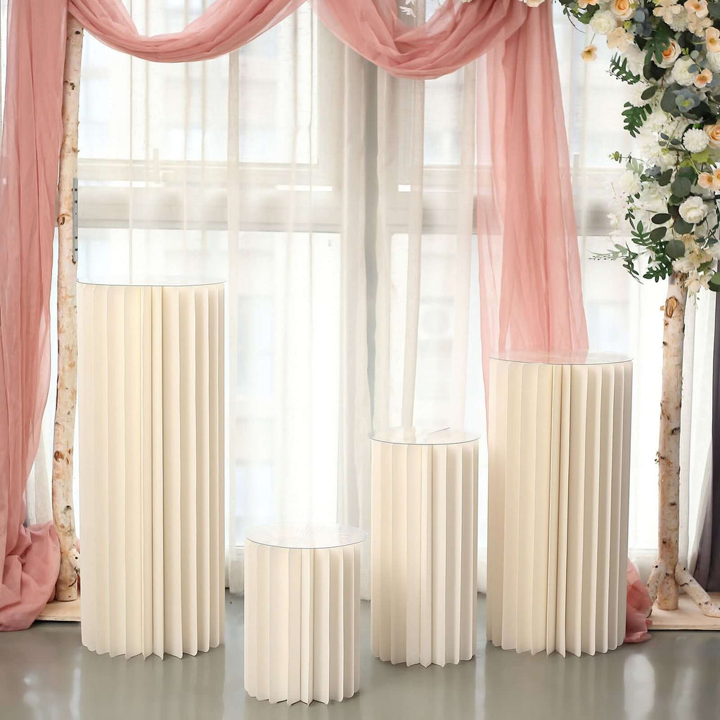 32" Ivory Cylinder Display Column Stand | TableclothsFactory